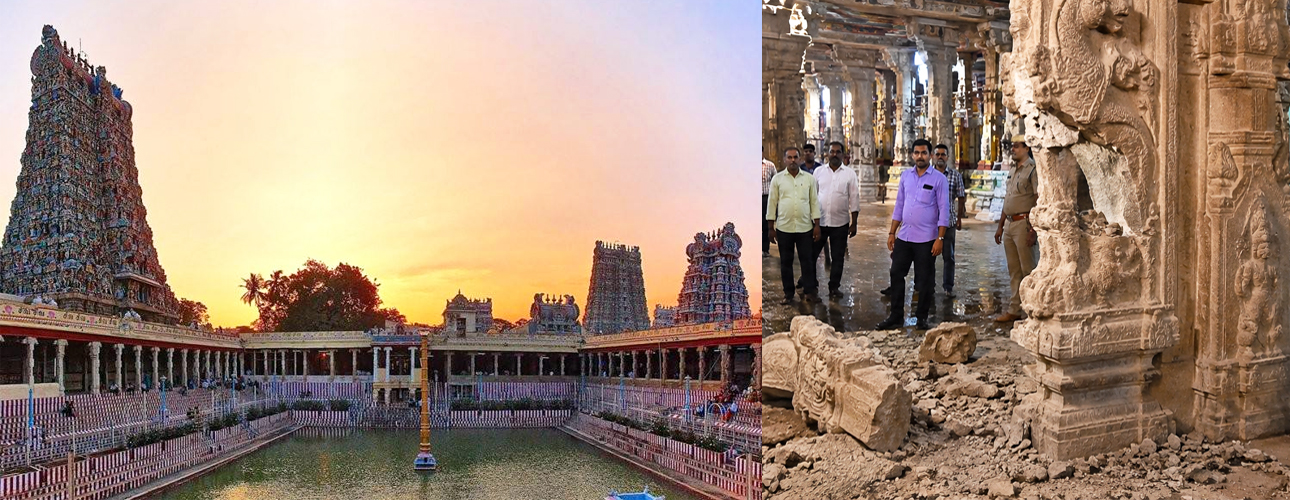 Stone Pillar Portion Collapses in Madurai Temple - Thoonganagaram